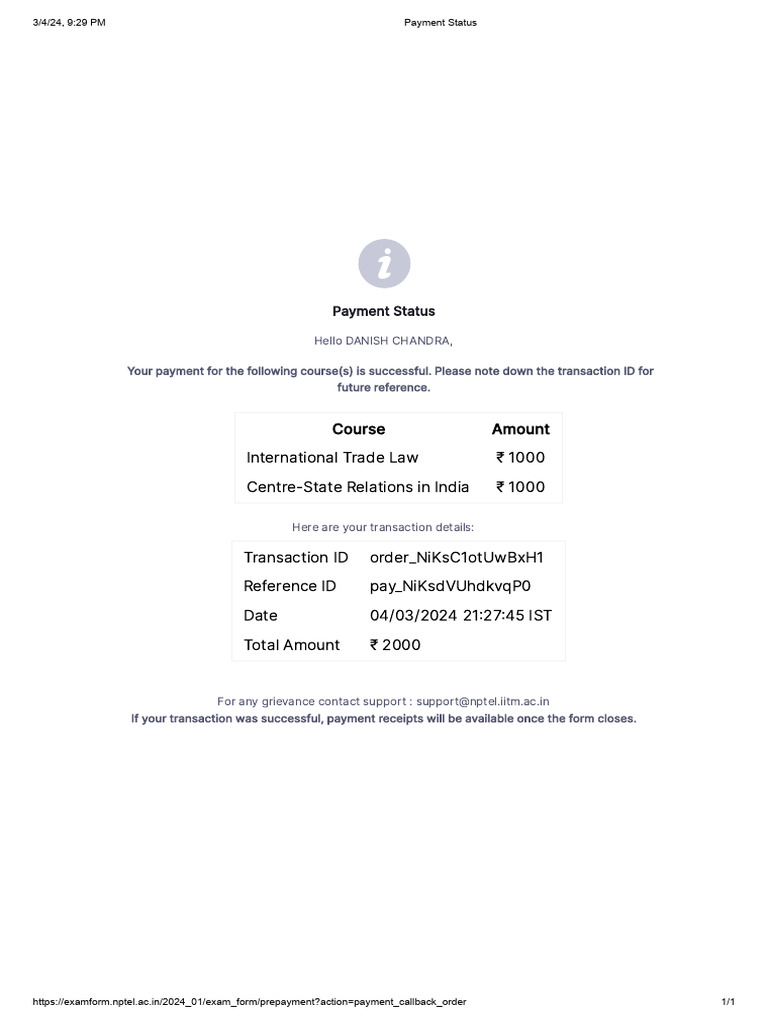 Swayam Exam Payment | PDF