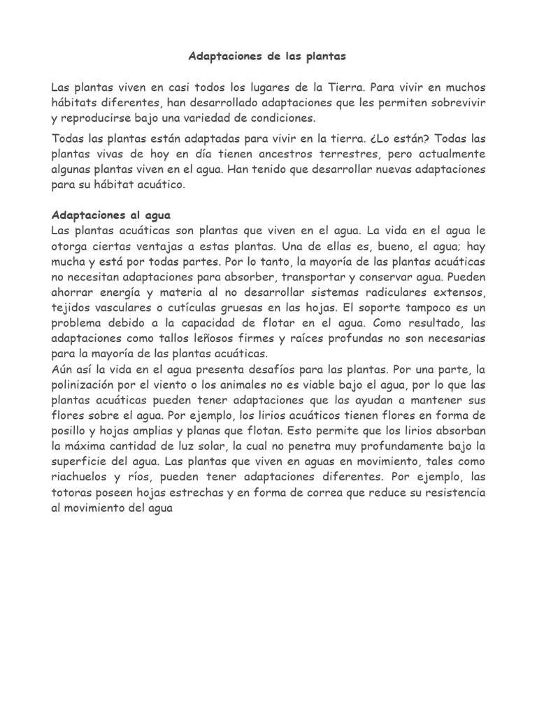Adaptaciones de Las Plantas | PDF | Plantas | Agua