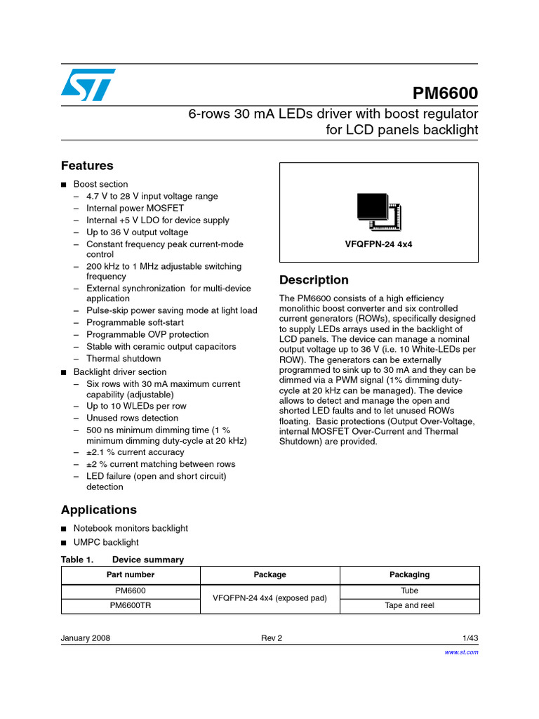 PM660 Datasheet | PDF | Backlight | Electrical Engineering