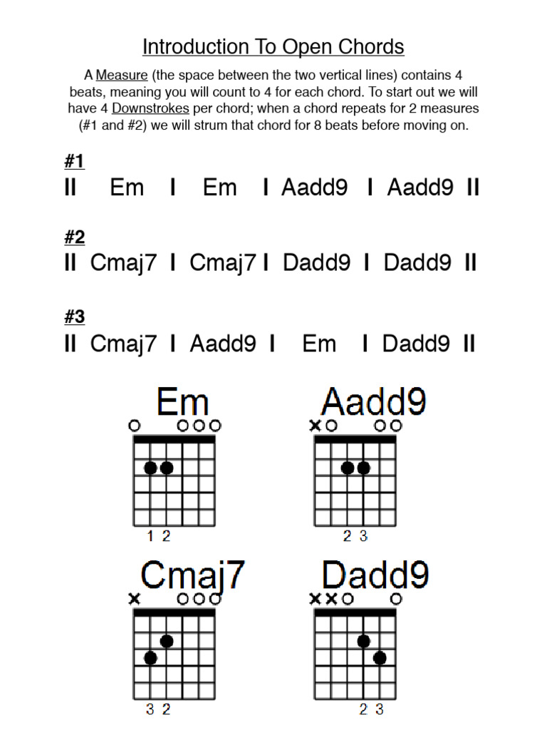 Open Chords Strumming Guide | PDF | Teaching Methods & Materials