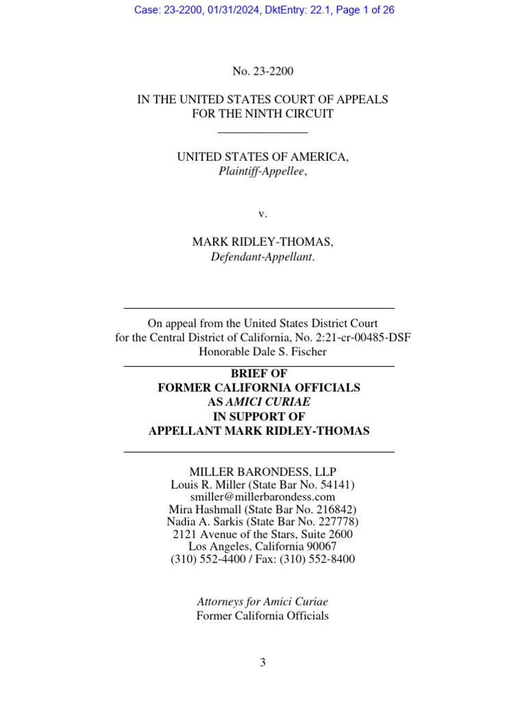 22 - Amicus Brief For Mark Ridley-Thomas Appeal by Former California Public Officials | PDF ...