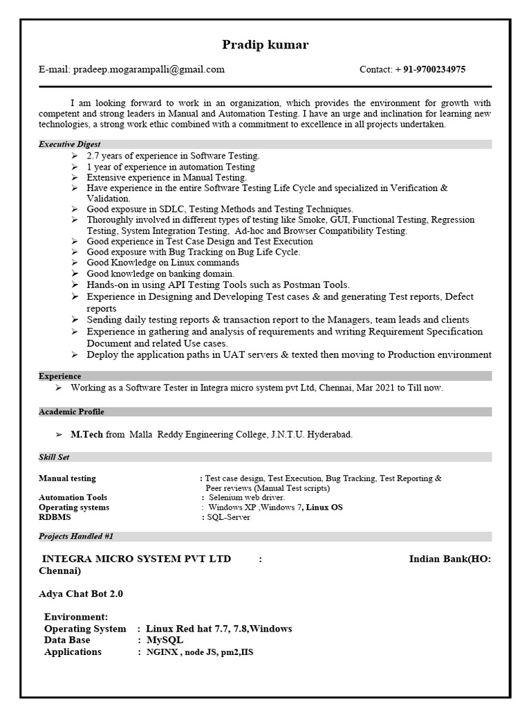 PRADIP KUMAR Resume | Download Free PDF | Software Testing | Computer ...