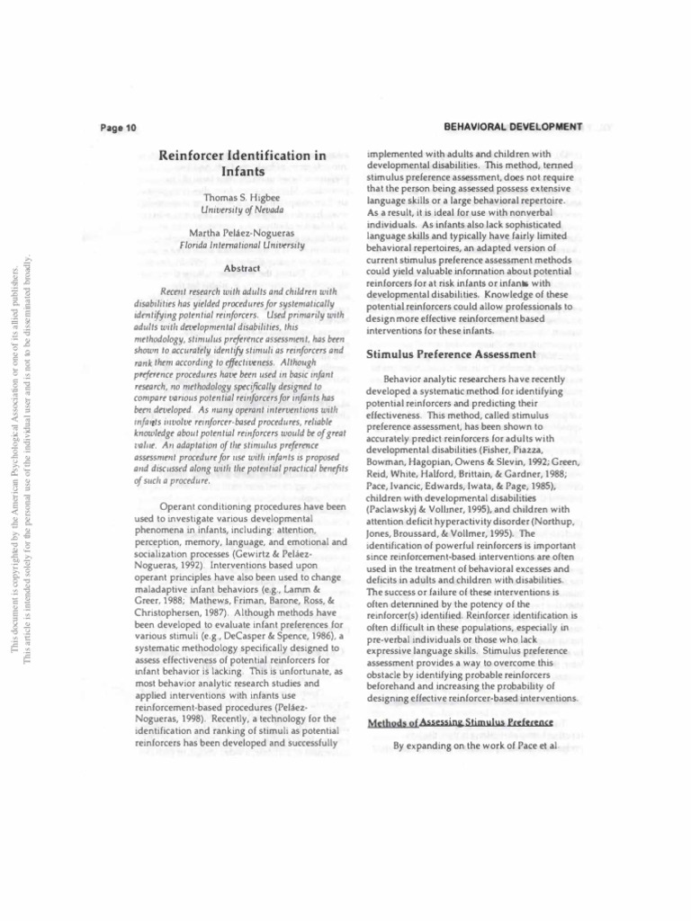 Thomas Higbee and Martha Peláez - Reinforcer Identification in Infants ...