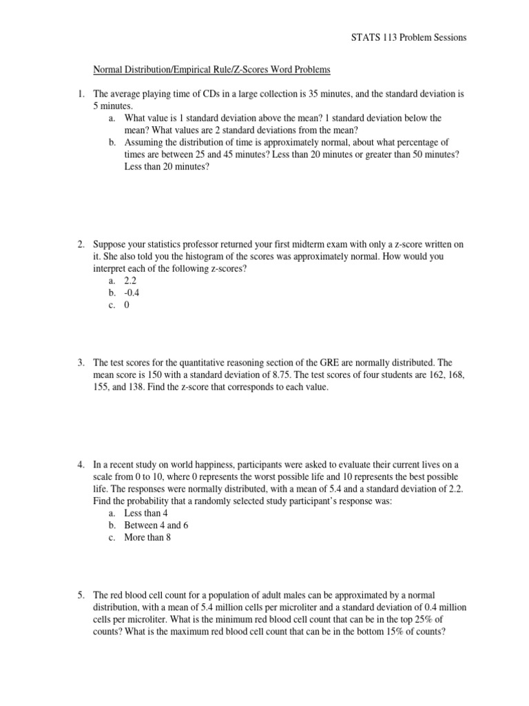 Normal Distribution worksheets 1 | PDF | Standard Score | Standard Deviation
