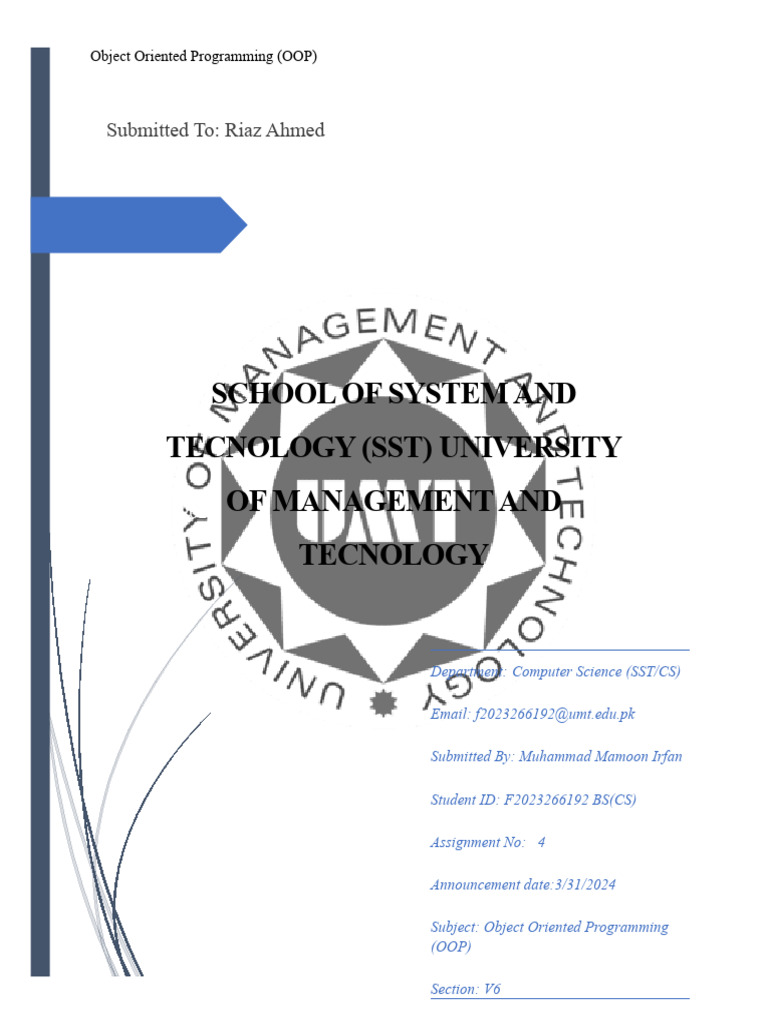 Muhammad Mamoon Irfan - F2023266192 - OOPLAB - V-6 - LAB#4 | PDF ...