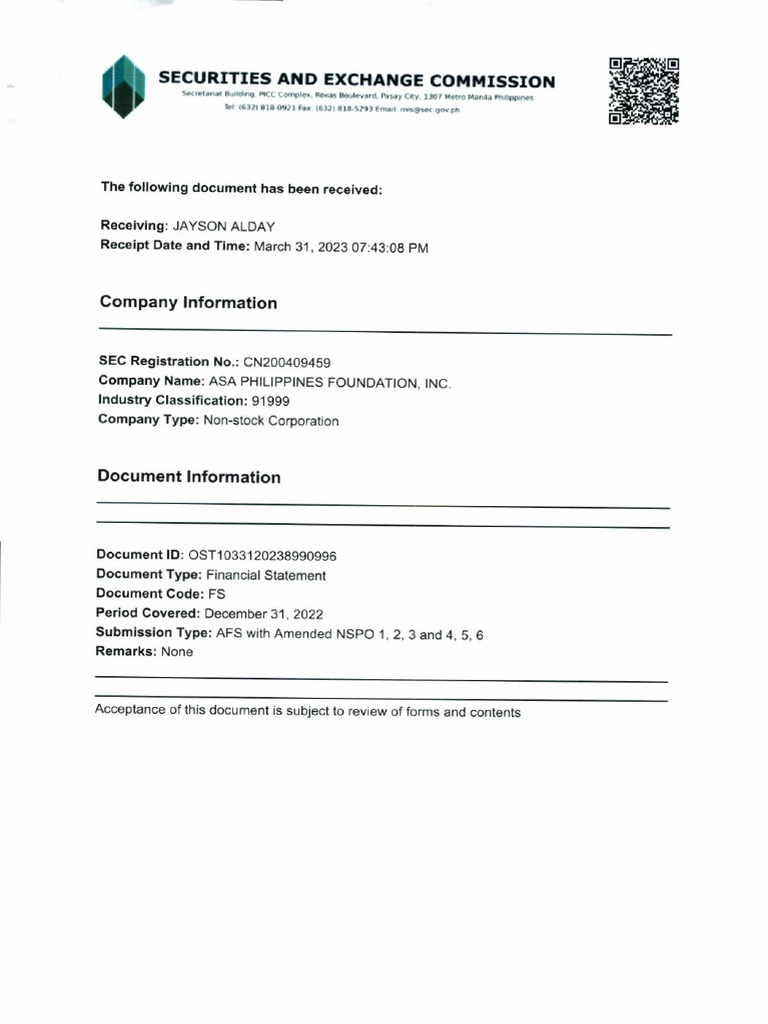 ASA Philippines AFS 2022 | PDF