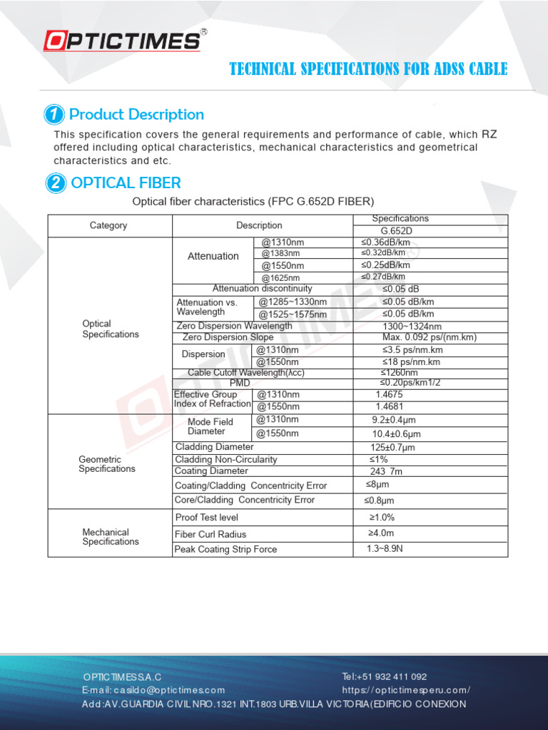 41, 42, 43. ADSS Single Jacket Span 100m 2200n | PDF | Optical Fiber ...
