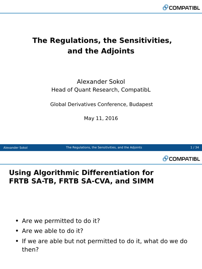 Alexander Sokol The Regulations The Sensitivities and The Adjoints ...