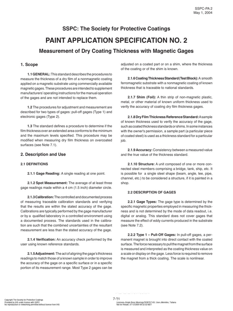 SSPC - PA 2 | PDF | Calibration | Coating