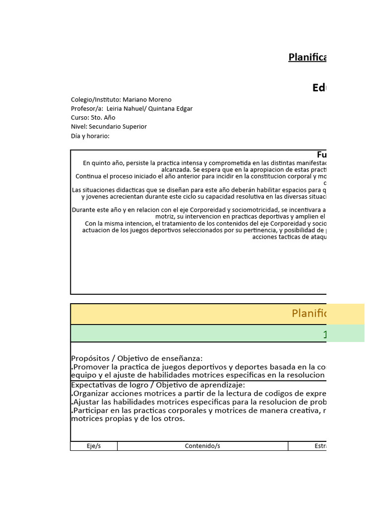 Planificacion Anual Educacion Fisica 5°año | Descargar gratis PDF | Evaluación | Enseñando