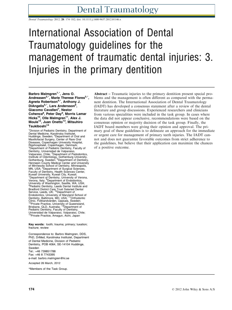 IADT Guidelines for Primary Tooth Trauma | PDF | Human Tooth | Dentistry