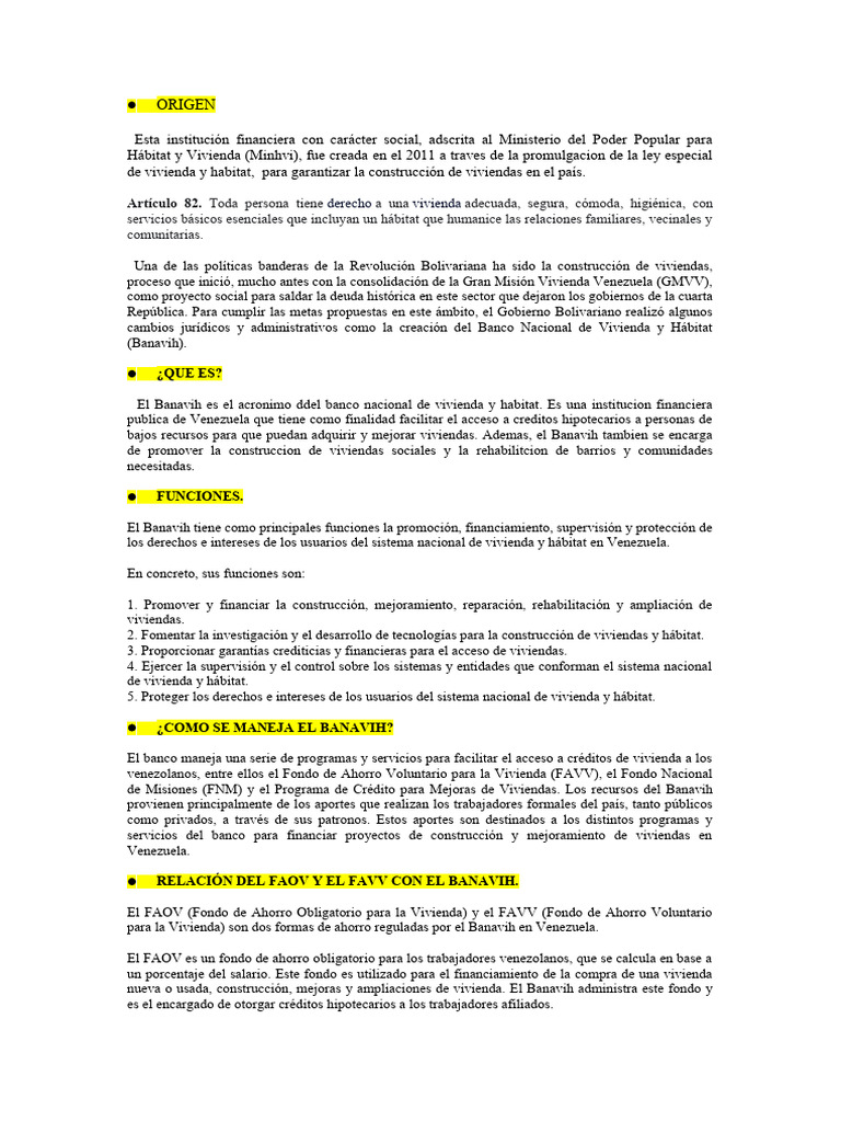 Banavih: Banco de Vivienda en Venezuela | PDF | Bancos | Venezuela
