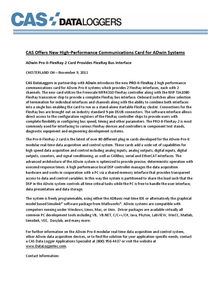 Adwin Flexray Data Acquisition System | PDF | Data Acquisition ...