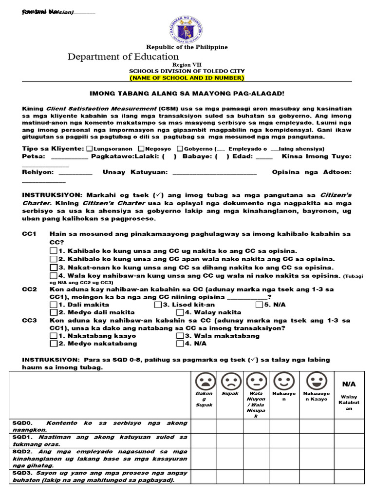 Annex A.I. CSM Questionnaire v3 CEBUANO 2023 SCHOOL | PDF