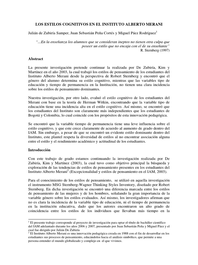 Los Estilos Cognitivos en El IAM | PDF | Pensamiento | Aprendizaje