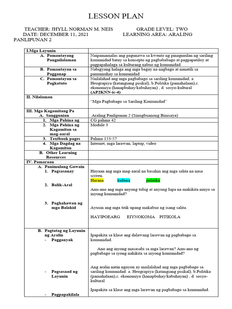 Lesson Plan NCCS | PDF