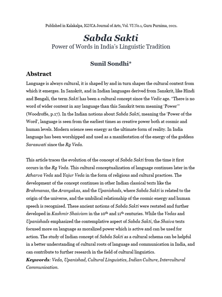 Sabda Sakti Power of Words in Indias Lin | PDF | Vedas | Brahman