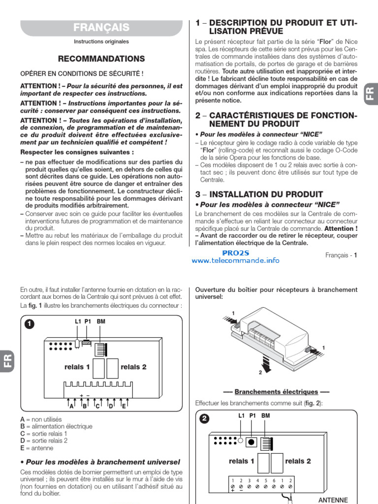 Notice d'utilisation récepteur Nice Flox2R | PDF | Antenne (Radio ...