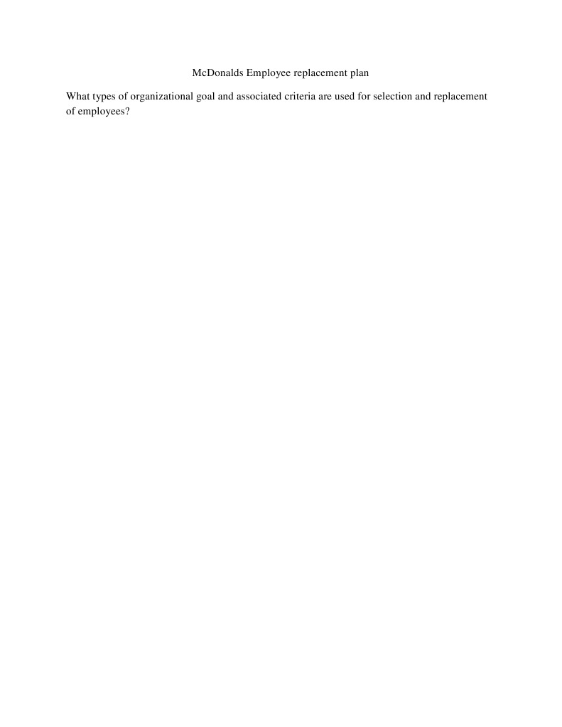 McDonalds Employee Replacement Plan | PDF