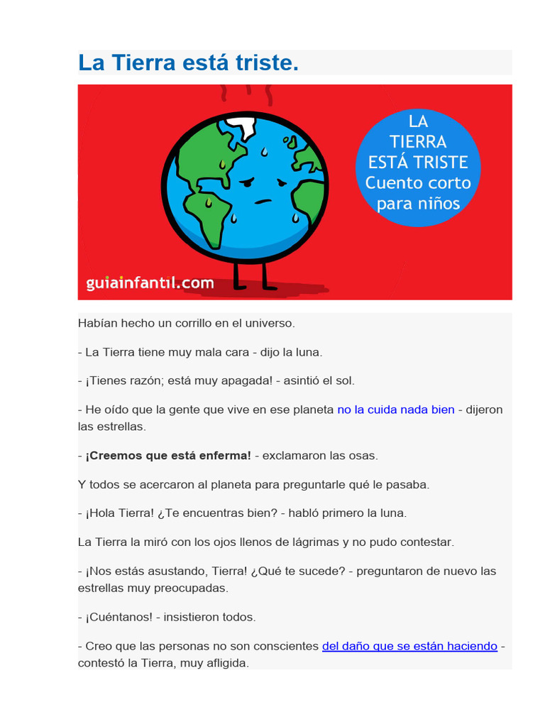 Cuento La Tierra Está Triste | PDF
