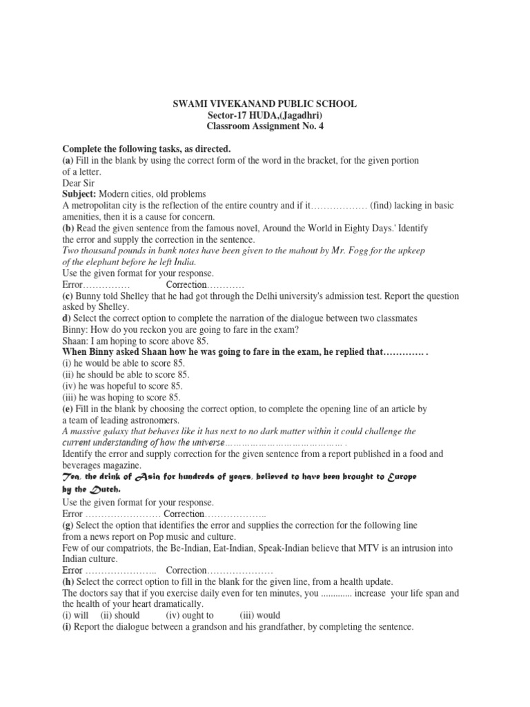 Class 10 Assignment 4 | PDF