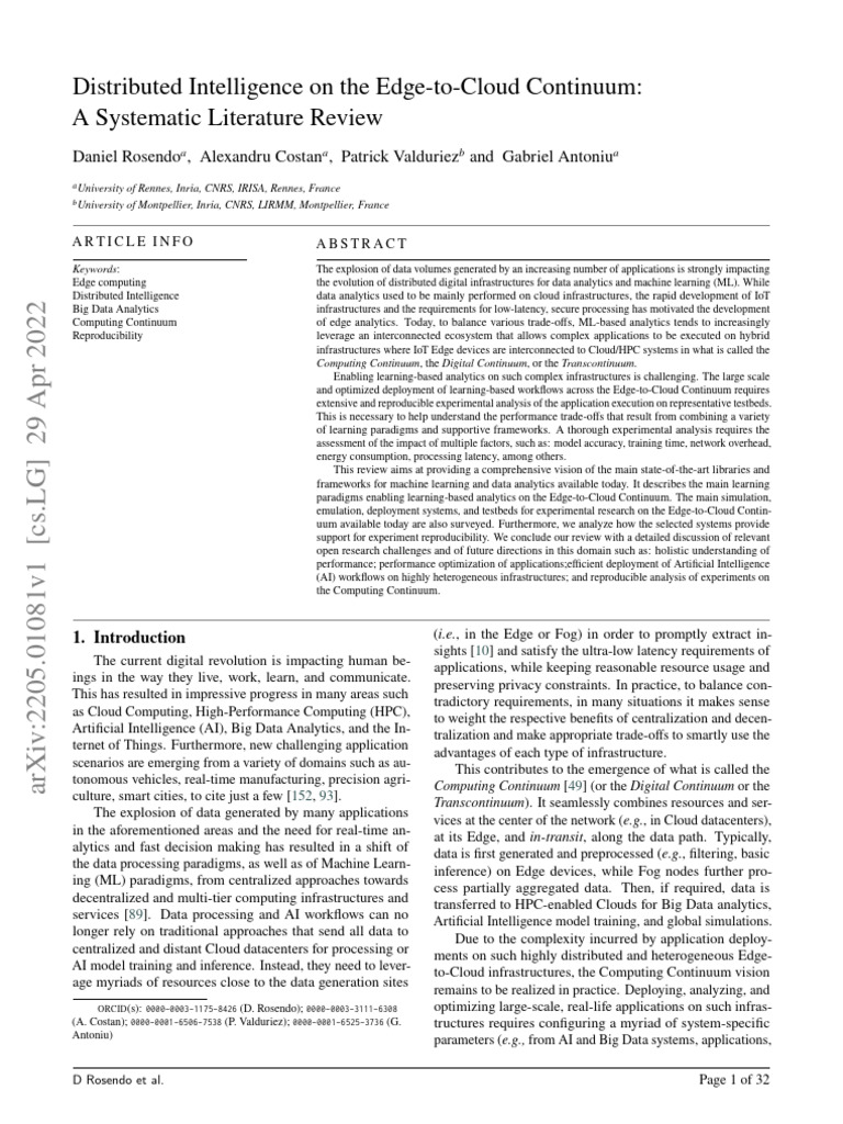 Rosendo 2022. Distributed Intelligence On Edge-To-Cloud Continuum - A Systematica Literature ...