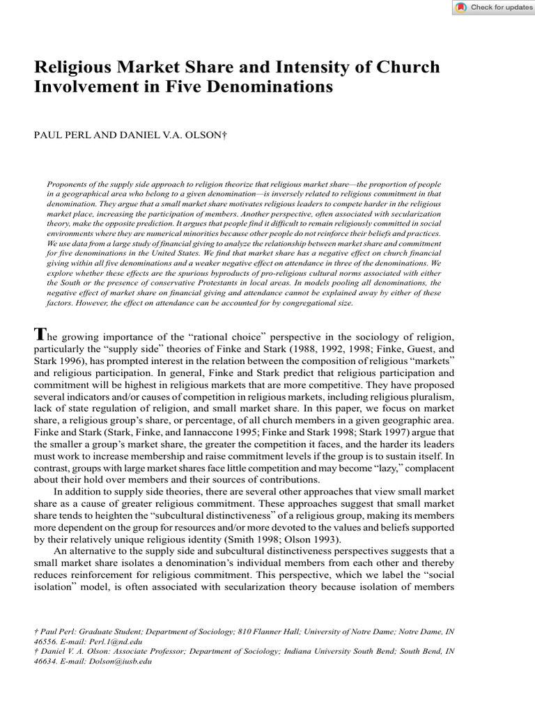 Scientific Study of Religion - 2002 - Perl - Religious Market Share and ...