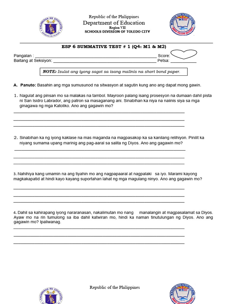 Esp6 Q4 ST PT 1 | PDF