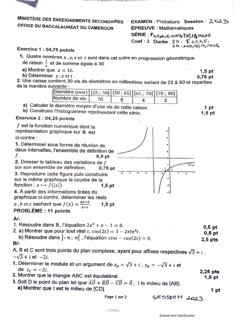 Probatoire F2 F3 2023 1 | PDF