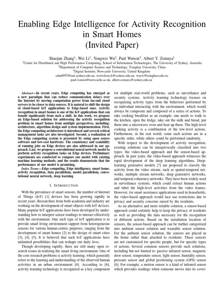 Zhang Et Al. 2018. Enabling Edge Intelligence For Activity Recognition in Smart Homes | PDF ...