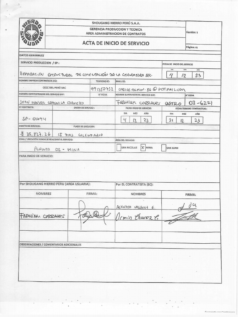 Acta de Inicio SP-01694 | PDF