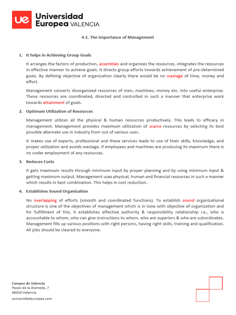 Importance of Management Explained | PDF | Factors Of Production ...