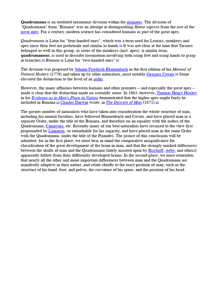 Quadrumana Is Latin For "Four-Handed Ones", Which Was A Term Used For ...