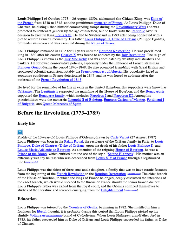Before The Revolution (1773-1789) : Louis Philippe I (6 October 1773 - 26 August 1850 ...
