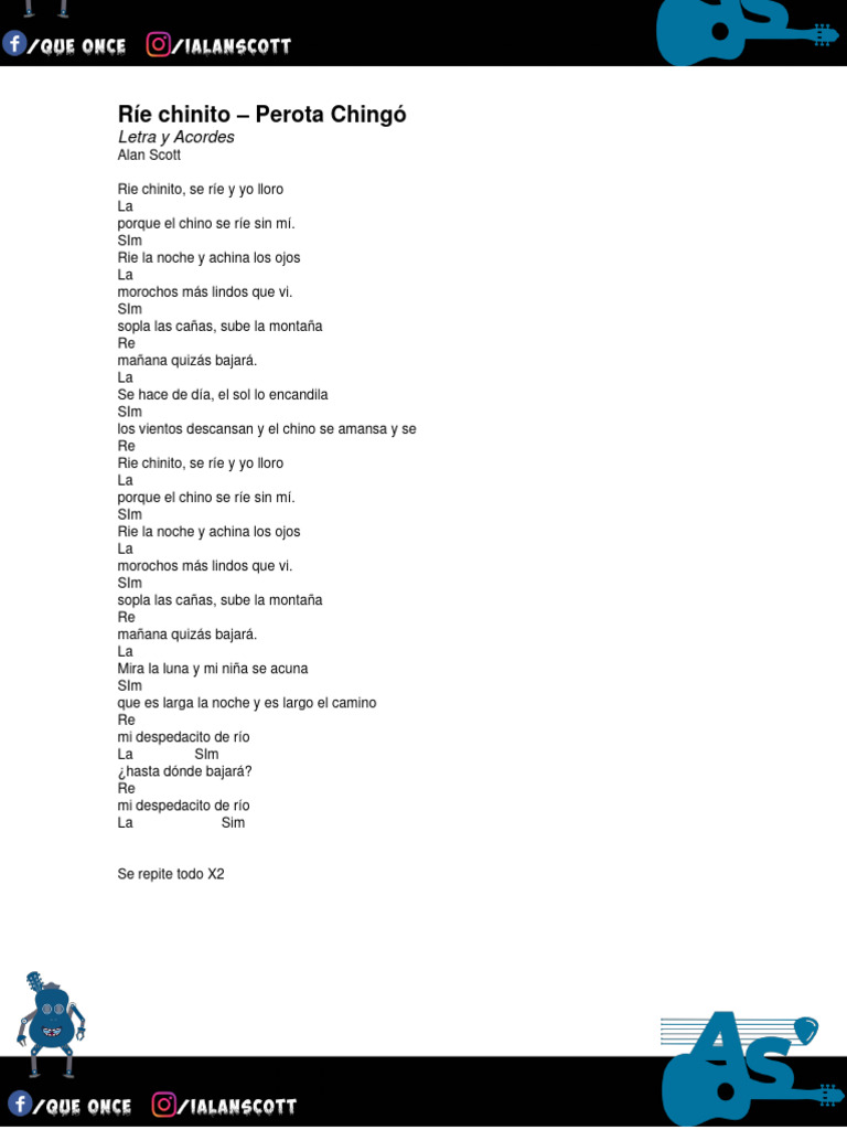 Rie Chinito Perota Chingo Letra Y Acordes | PDF Rie Chinito Perota Chingo Letra Y Acordes | PDF