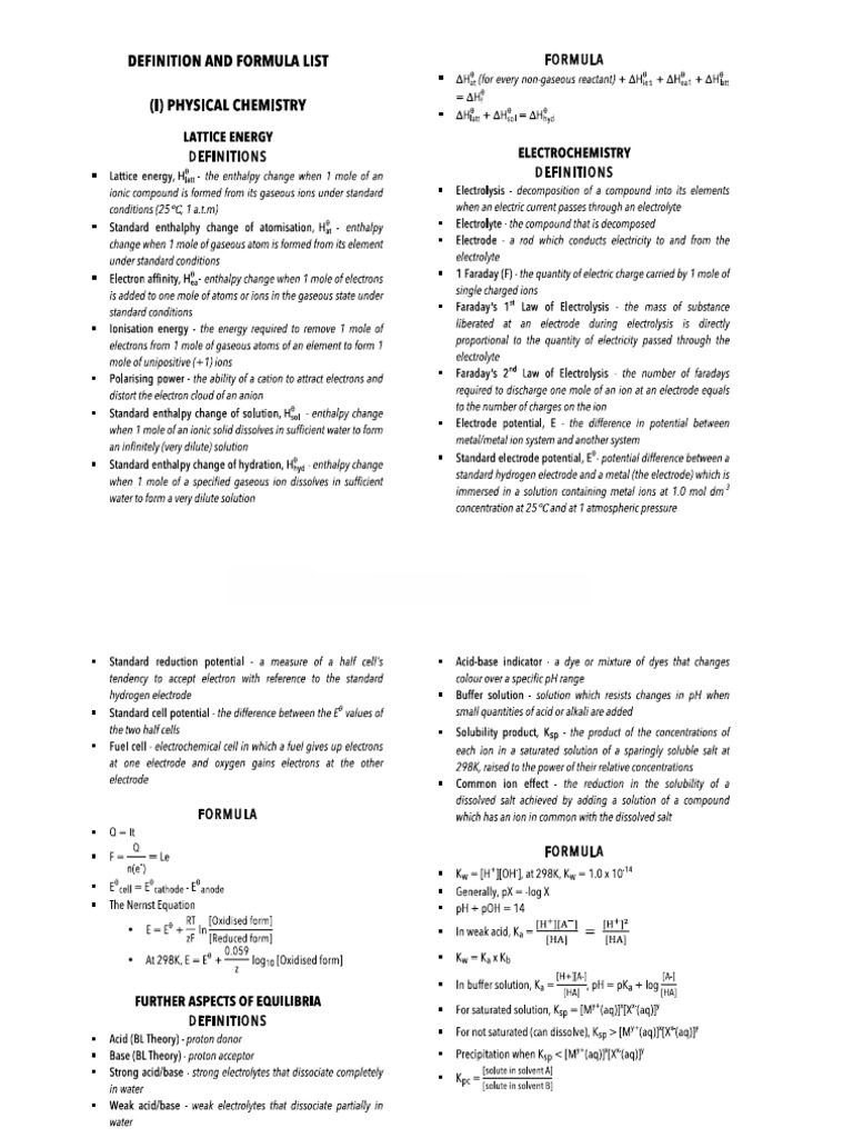 Definition List For Cie A Level Chemistry 9701 | PDF
