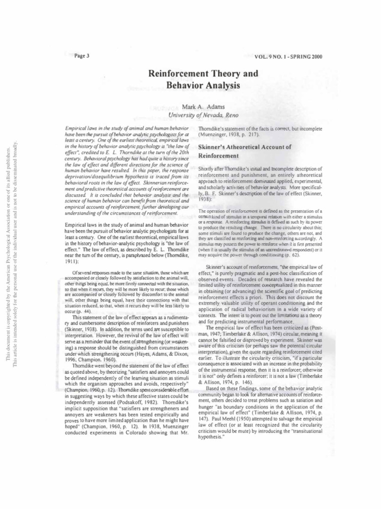 Mark Adams - Reinforcement Theory and Behavior Analysis | Download Free PDF | Reinforcement ...