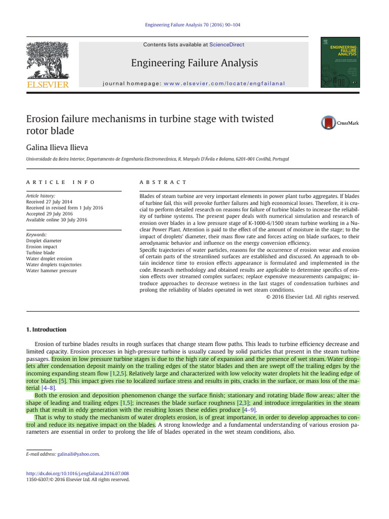 Erosion Failure Mechanisms in Turbine Stage With Twisted | PDF ...