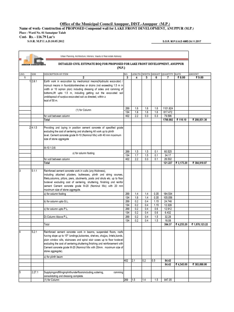 Compound Wall Estimate | PDF | Structural Engineering | Building Materials