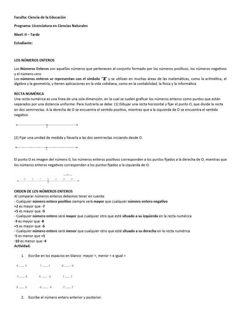 enteros | PDF | Sustracción | Entero