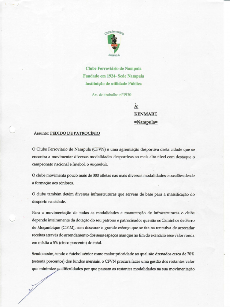 Carta de Pedido de Patrocinio CFVN | PDF