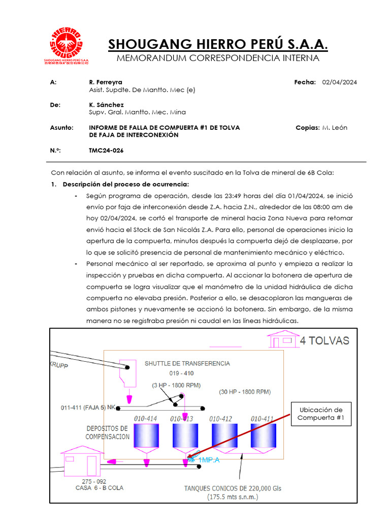 Informe de Falla en Compuerta #1 de Tolva | PDF | Derecho | Ciencia y ...