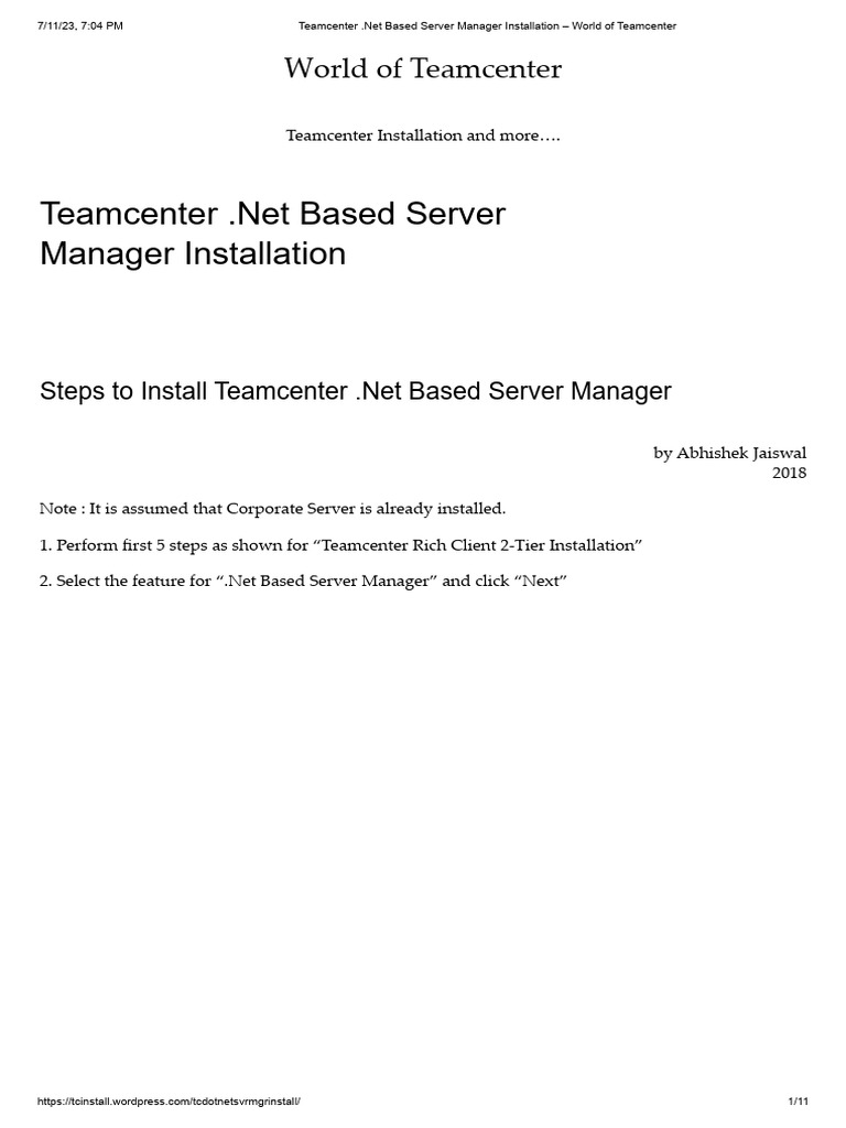 Teamcenter .Net Based Server Manager Installation | PDF | Software ...