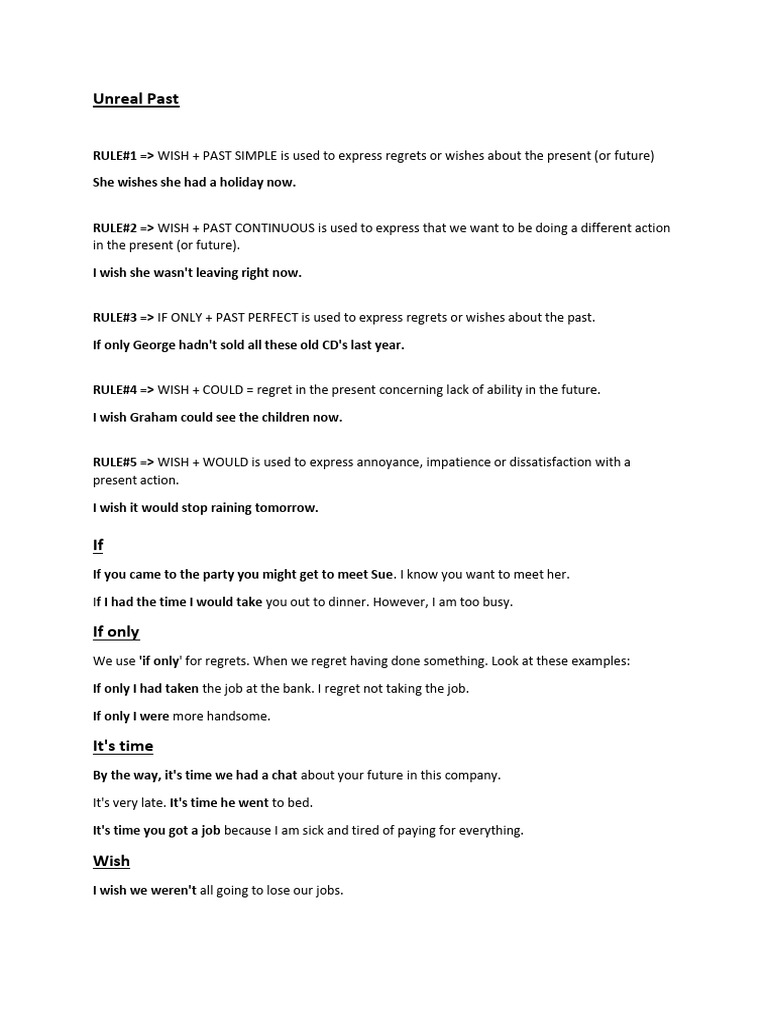Unreal Past Forms for Regrets | PDF