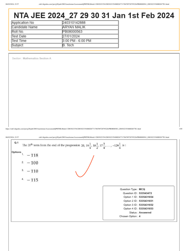 JEE Response Sheet | PDF | Multiple Choice | Evaluation Methods