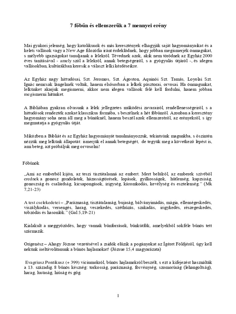 7 Főbűn És Ellenszerük A 7 Mennyei Erény | PDF