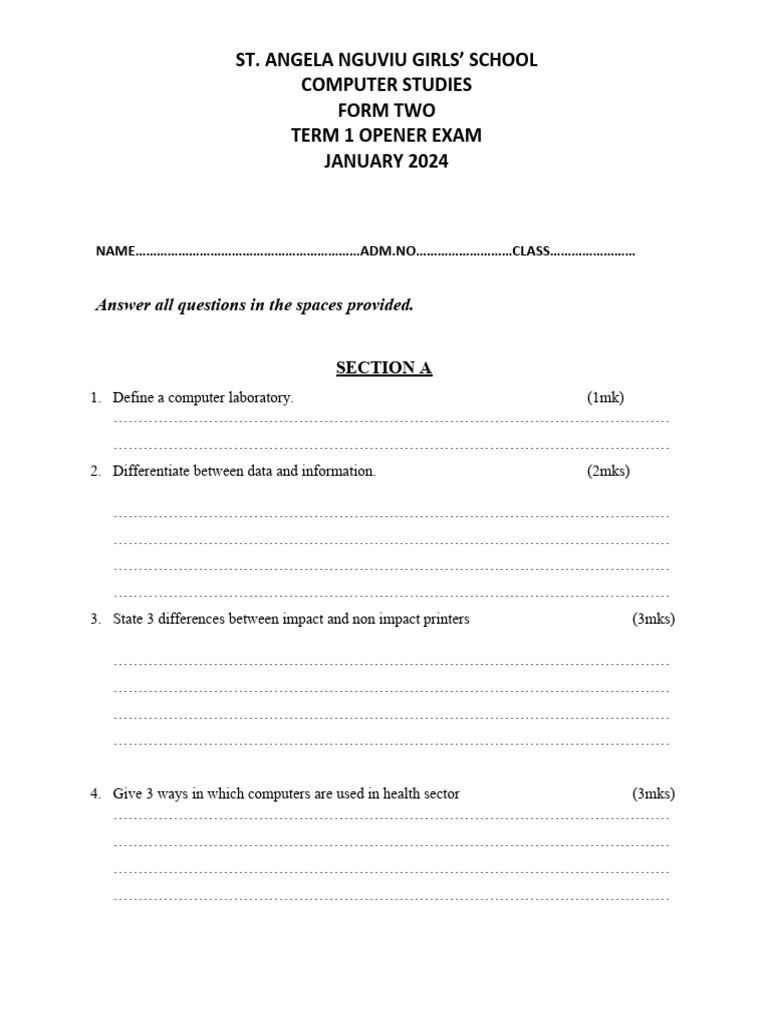 2024 Computer Opener Exam F1 - 025006 | PDF | Computer Engineering ...