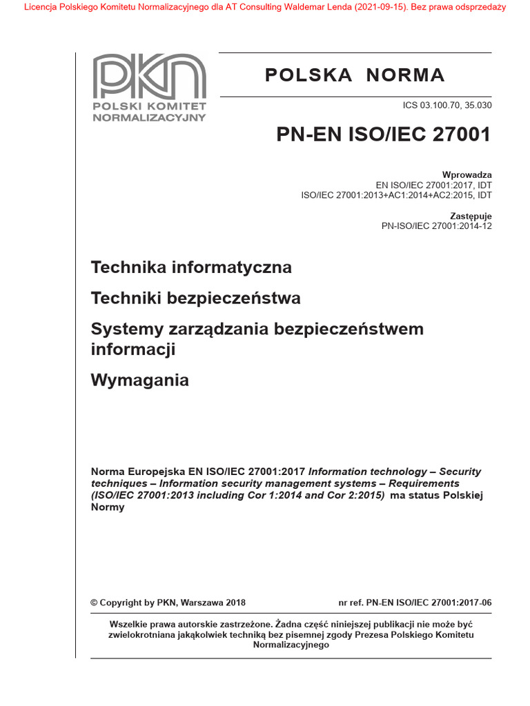 PN en Iso - Iec 27001 - 2017 06P 1 | PDF