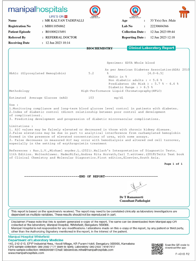 Lab Report | PDF | Glycated Hemoglobin | Diseases And Disorders