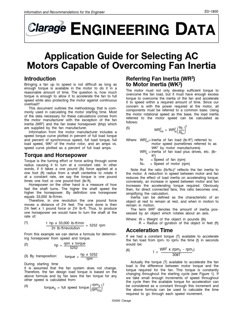 Motor Torque and Fan Inertia Calculations | PDF | Electric Motor | Torque